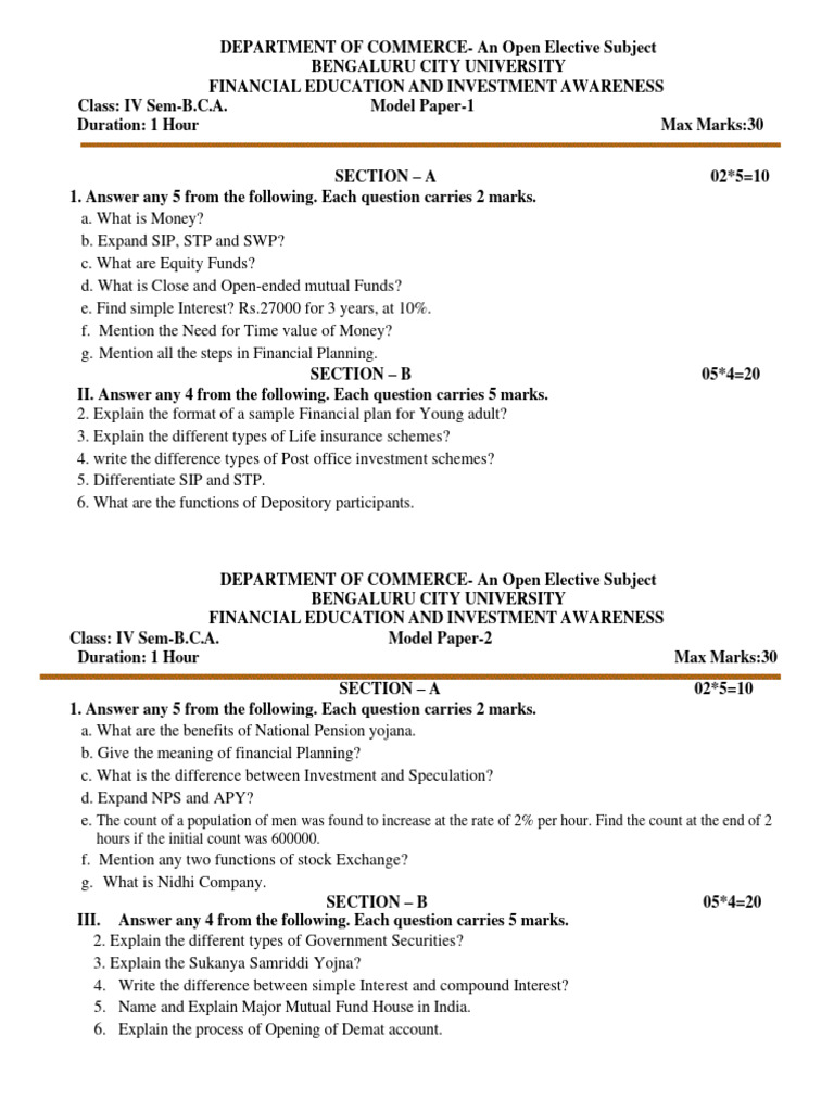 FEIA Model Papers | PDF | Investing | Mutual Funds