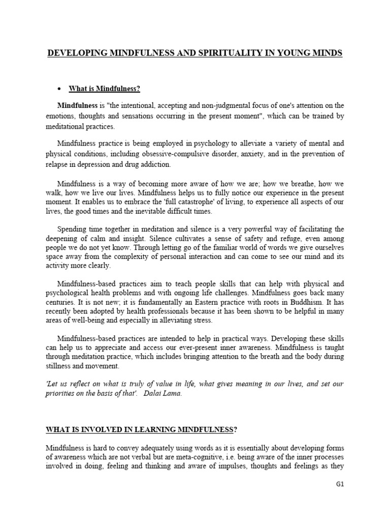 DEVELOPING MINDFULNESS AND SPIRITUALITY IN YOUNG MINDS, aSNJKCnk | PDF | Mindfulness | Thought