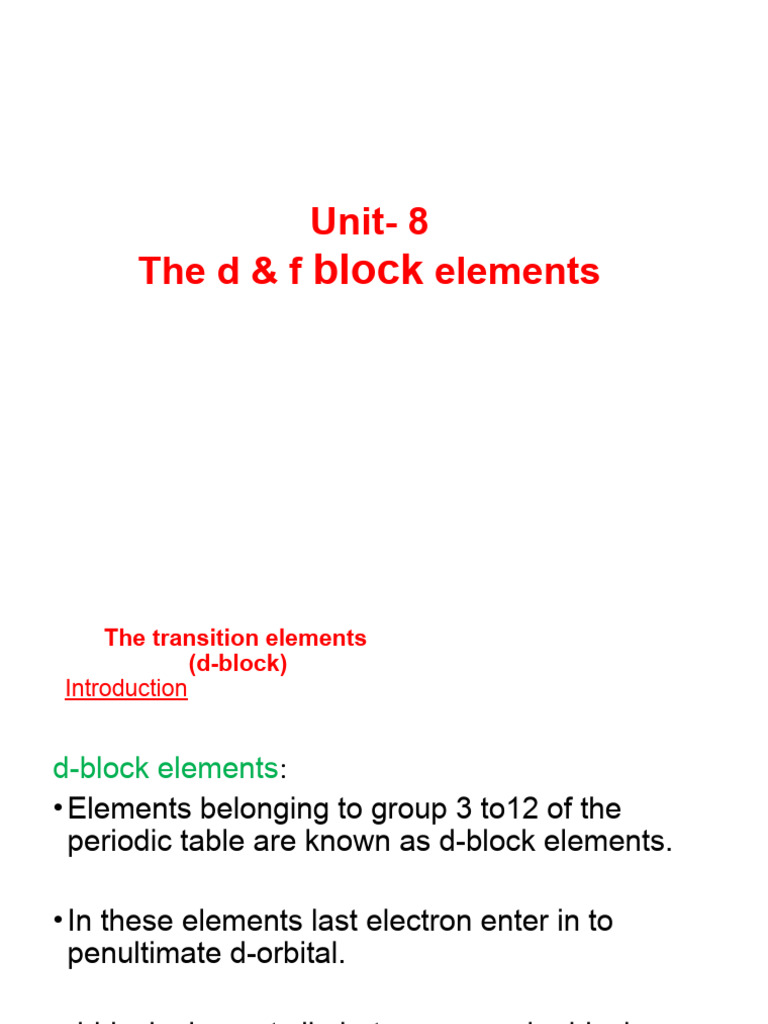 d and f block elements | PDF | Transition Metals | Atomic Physics