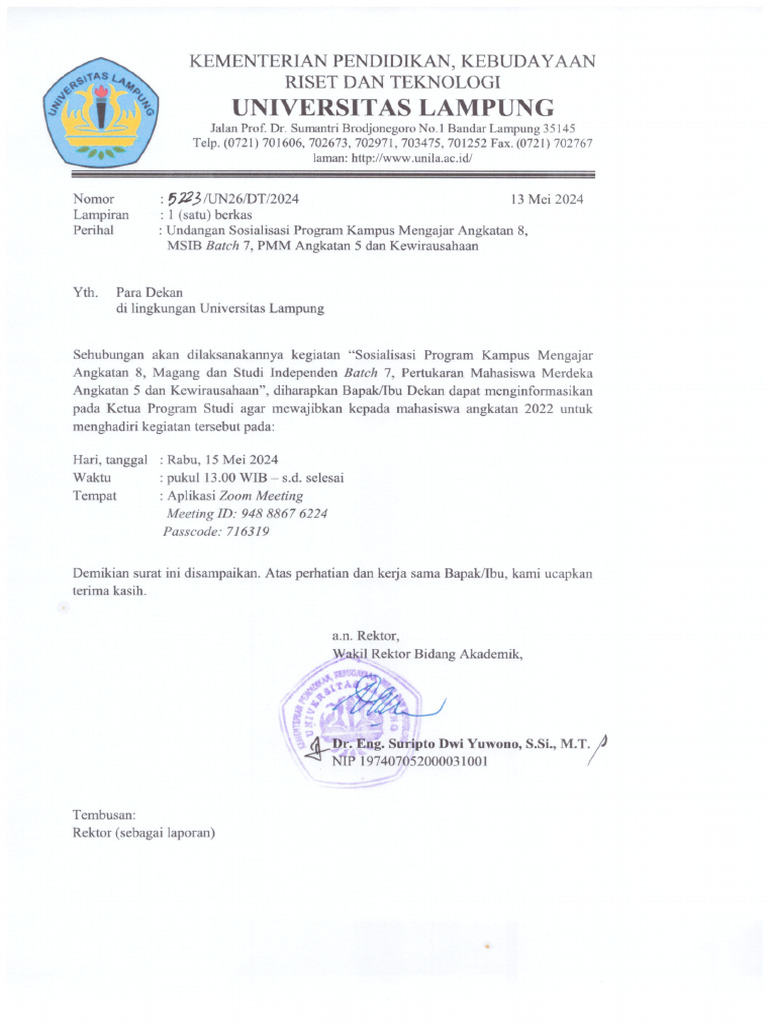 Undangan Sosialisasi Program Kampus Mengajar Angkatan 8, MSIB Batch 7, PMM Angkatan 5 Dan ...