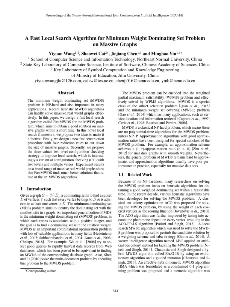 A Fast Local Search Algorithm For Minimum Weight Dominating Set Problem On Massive Graphs | PDF ...