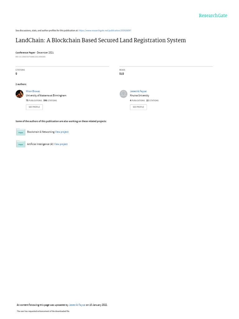 LandChain A Blockchain Based Secured Land Registration System | PDF