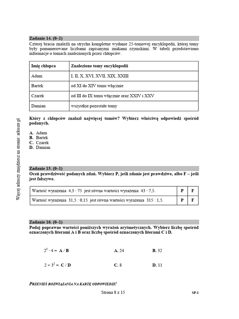 Arkusz 2015 | PDF