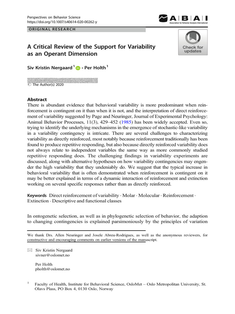 Review of Behavioral Variability Mechanisms | PDF | Reinforcement | Experiment