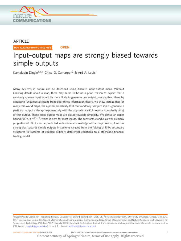 Input-Output Maps Are Strongly Biased Towards Simp | PDF | Computational Complexity Theory ...