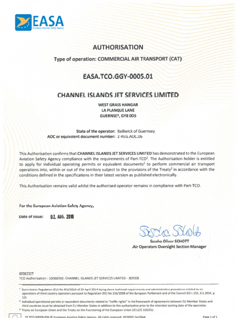 EASA - TCO.GGY-0005.01 Authorisation | PDF