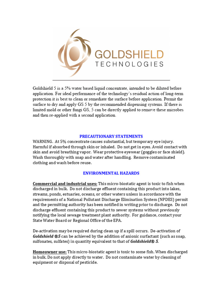 Certified Applicators Specifactions GOLDSHIELD 5 | PDF | Polyurethane | Textiles