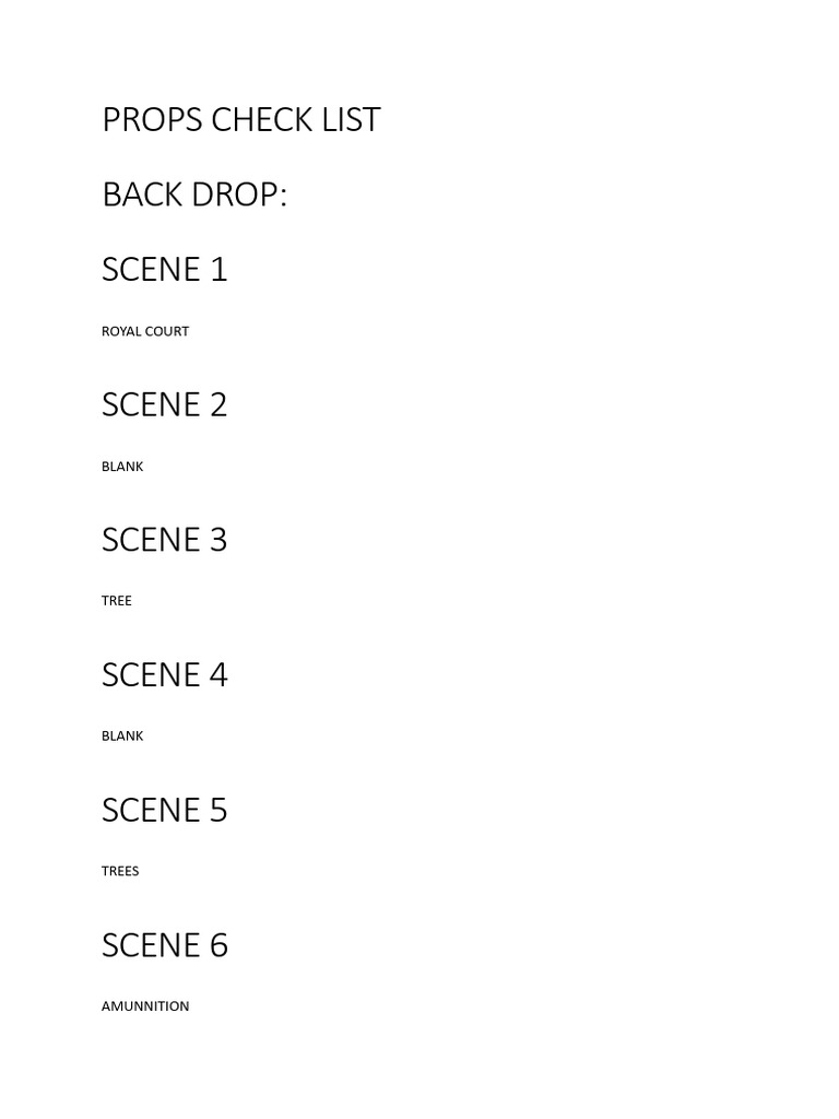 Props Check List | PDF | Art
