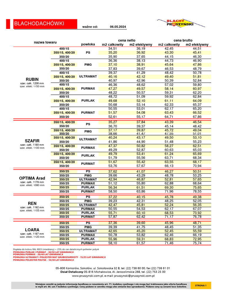 Cennik 2024 05 13-Blachodachowki | PDF