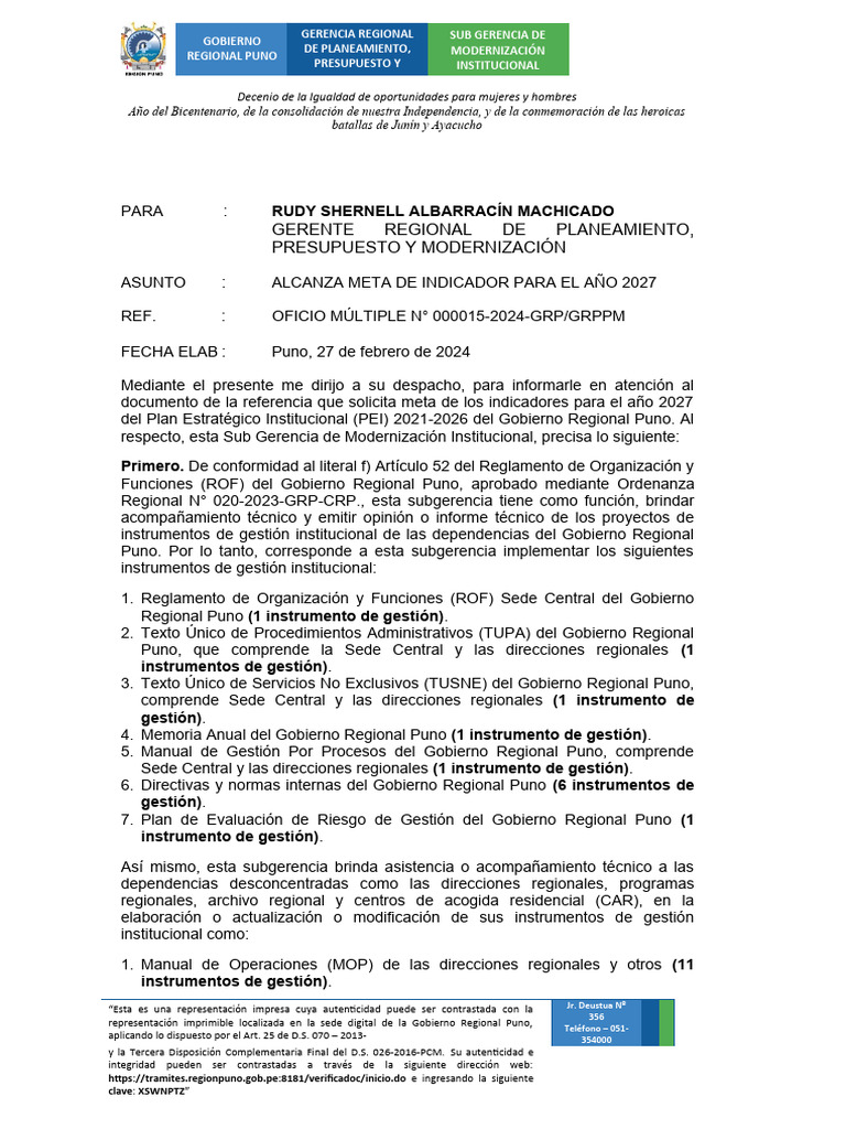 Informe R111 2024 Sgmi | PDF | Presupuesto