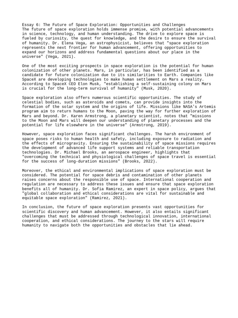 Essay 6 The Future of Space Explora | Download Free PDF | Space ...