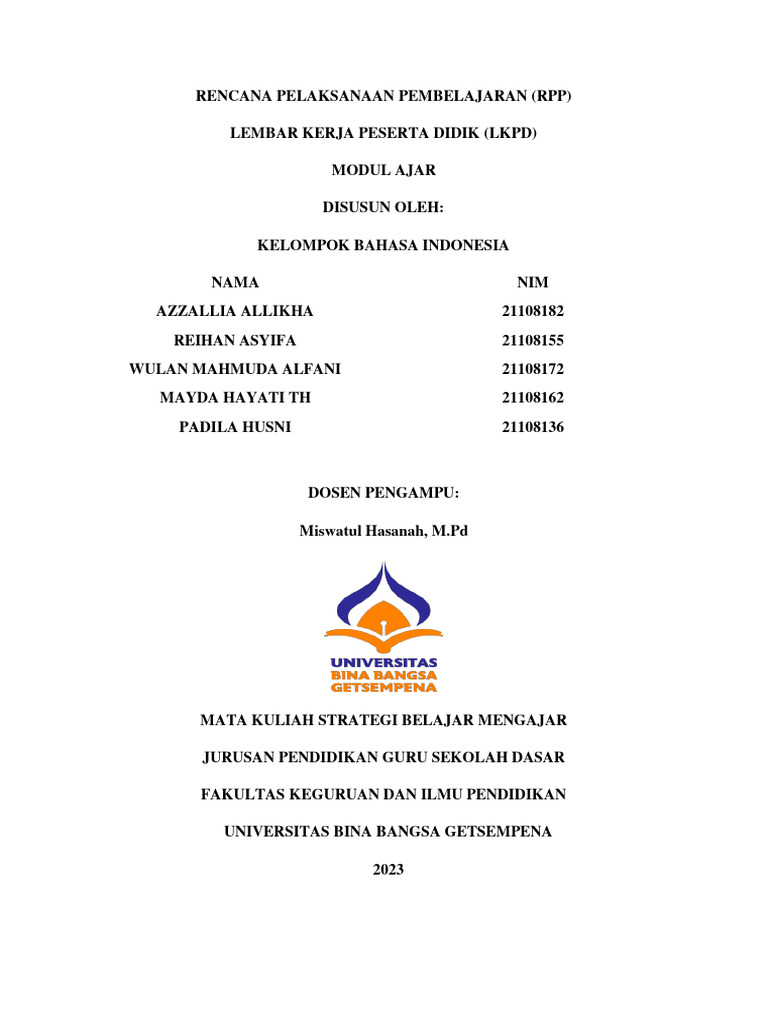 RPP - LKPD - Modul Ajar - Kelompok Bahasa Indonesia | PDF | Seni