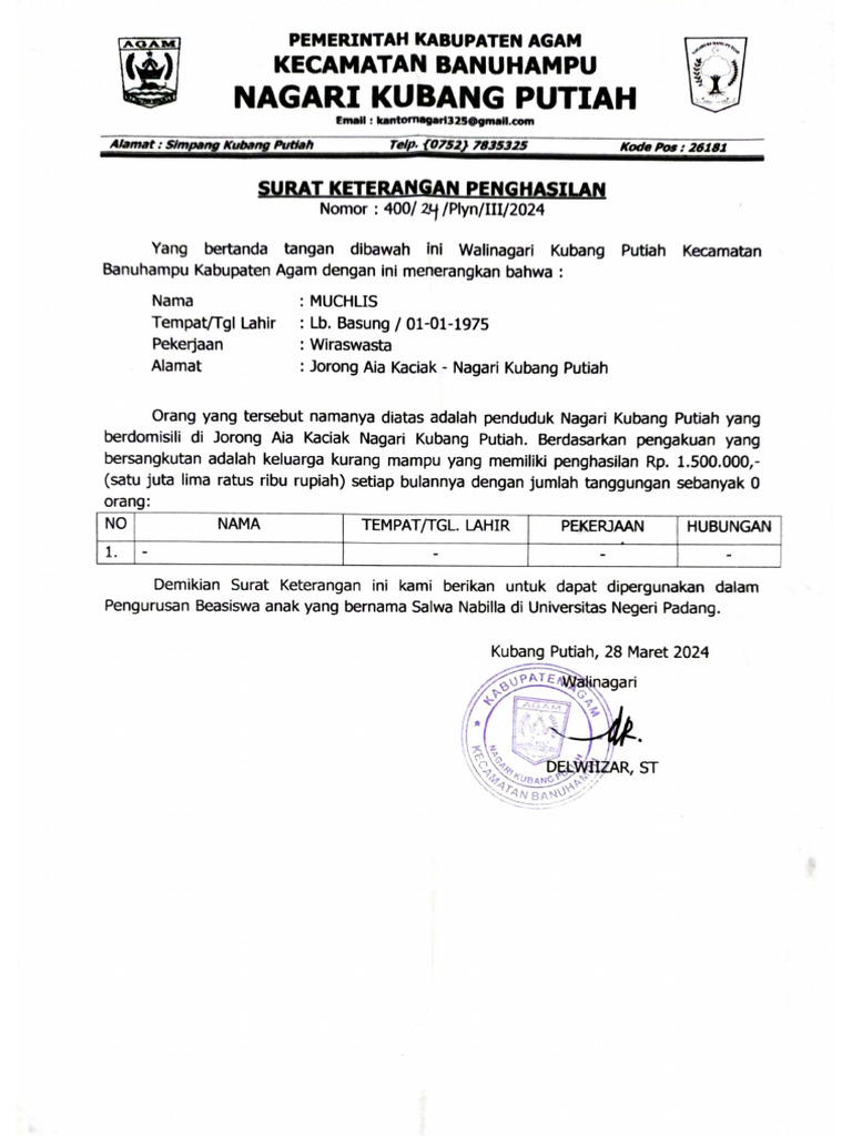 Surat Keterangan Muklis | PDF