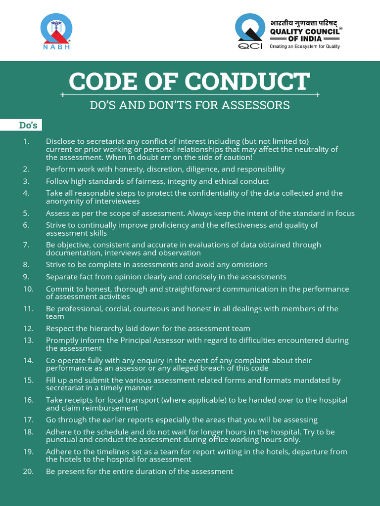 Code of Conduct Assessor Dos Dont Dos | PDF