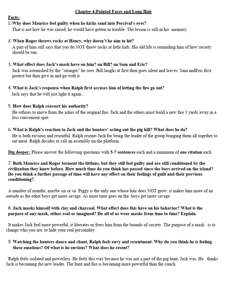 Lord of The Flies Chapter 4 Questions - 240524 - 101601 | PDF