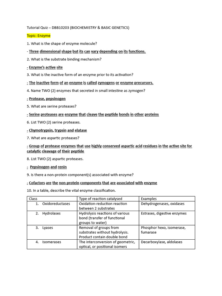 Enzyme Quiz for Biochemistry Students | PDF | Enzyme Inhibitor | Enzyme