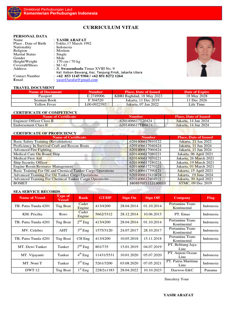 CV yasir arafat | PDF | Shipping | Water Transport