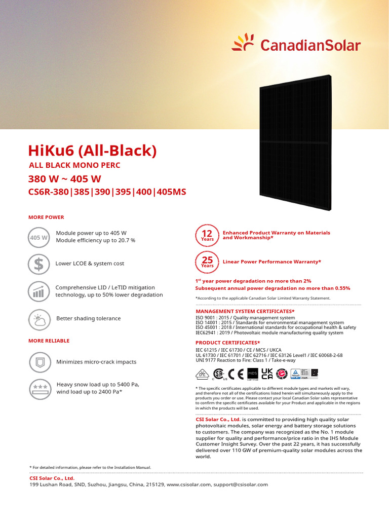 CS Datasheet HiKu6All Black CS6R MS v2.31 en | PDF | Photovoltaics | Solar Panel