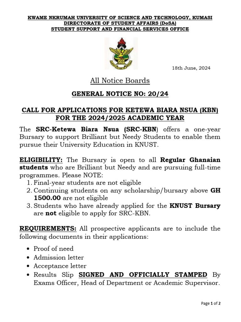 Advert SRC-KBN Bursary 2024 | PDF