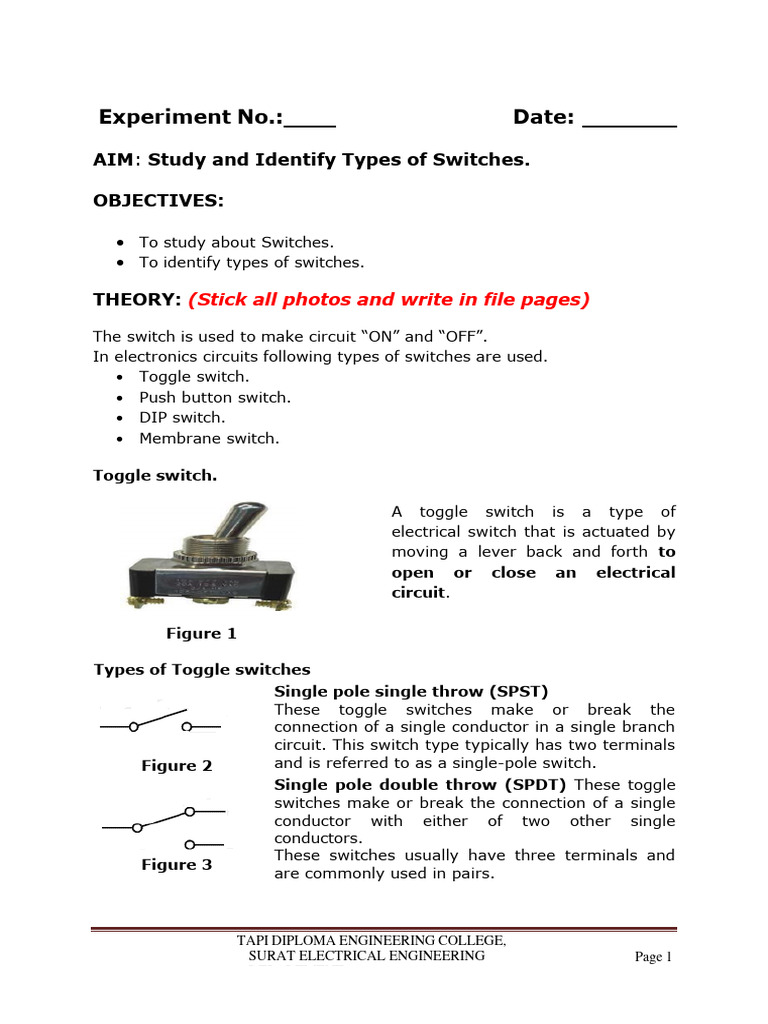 Experiment 8 SWITCHES Student | PDF | Switch | Electrical Components