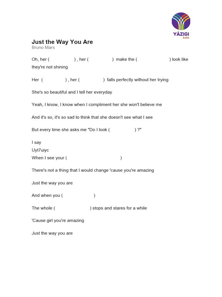 Bruno Mars "Just the Way You Are" Lyrics | PDF