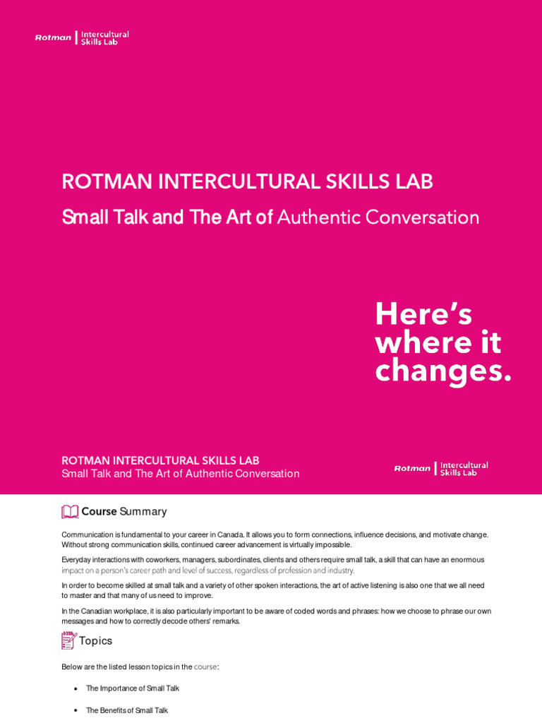 Small Talk and The Art of Authentic Conversation - Workbook (Fillable ...