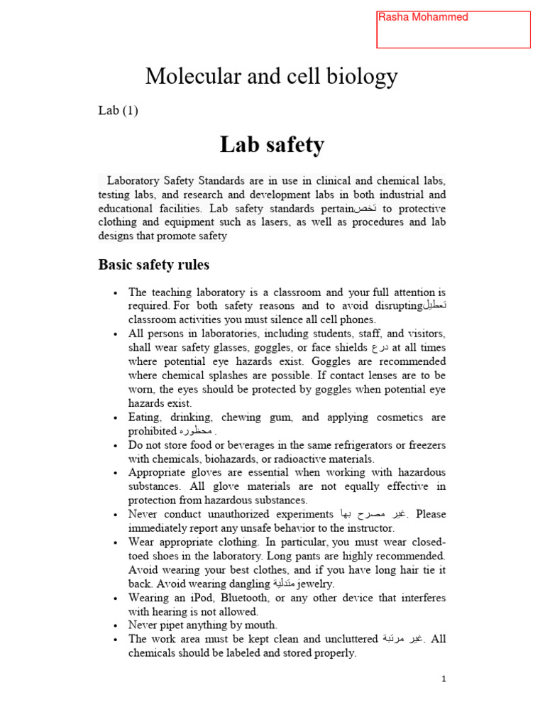 Lab 1 Lab Safety | PDF | Laboratories | Hazards