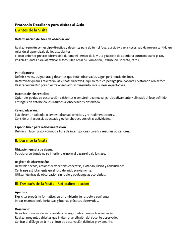 Protocolo Detallado para Visitas Al Aula | PDF | Salón de clases ...