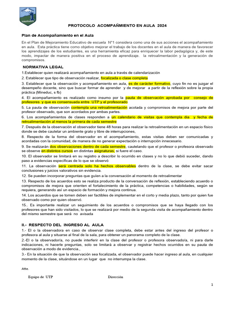 Protocolo de Visita 2024 | PDF | Maestros | Salón de clases