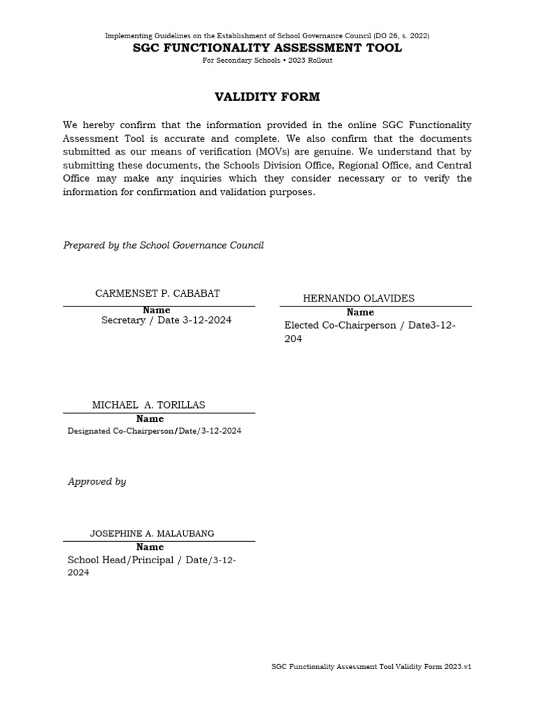 SGC Functionality Assessment Tool Validity Form 2023.v1 | PDF | Business | Finance & Money ...