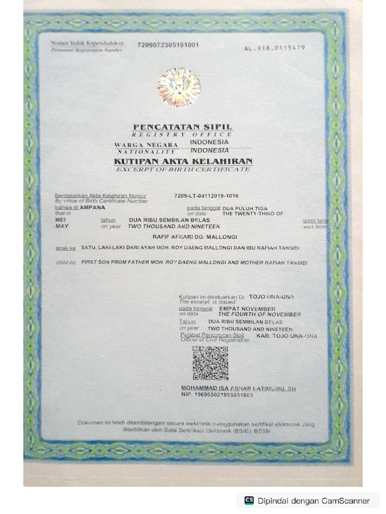 Akte Lahir Alif | PDF