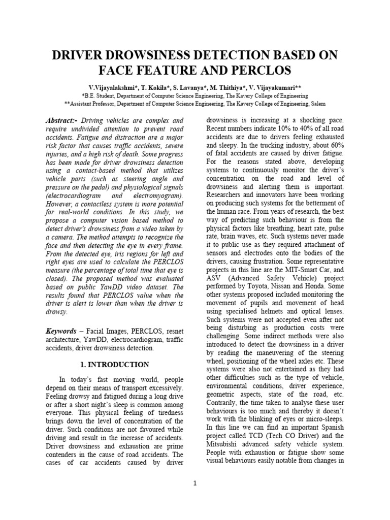 Driver Drowsiness Detection Based On Face Feature and Perclos | PDF ...