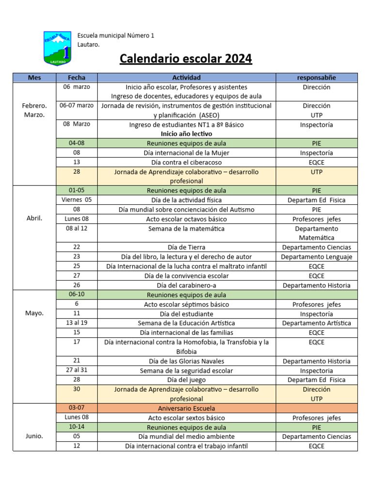 Calendario Escolar 2024 | PDF