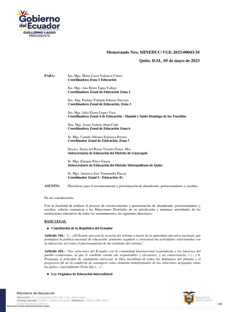 Mineduc-Vge-2023-00043-M Lineamientos para Abanderados 2023 | PDF