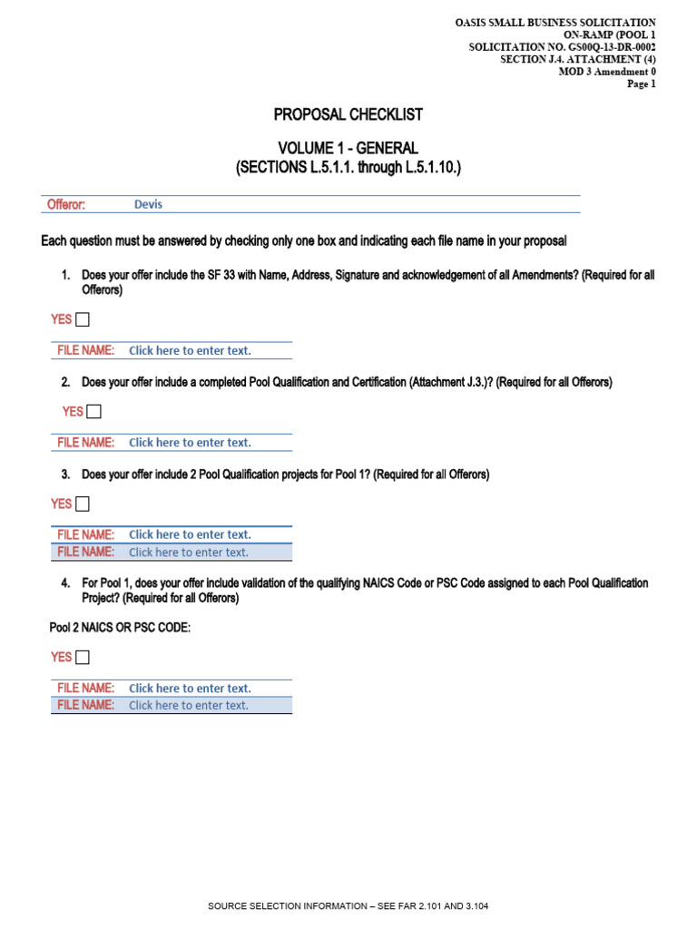 SECTION J.4., ATT. (4), MOD 3 Amd 0 OASIS SB PROPOSAL CHECKLIST POOL 1 ...