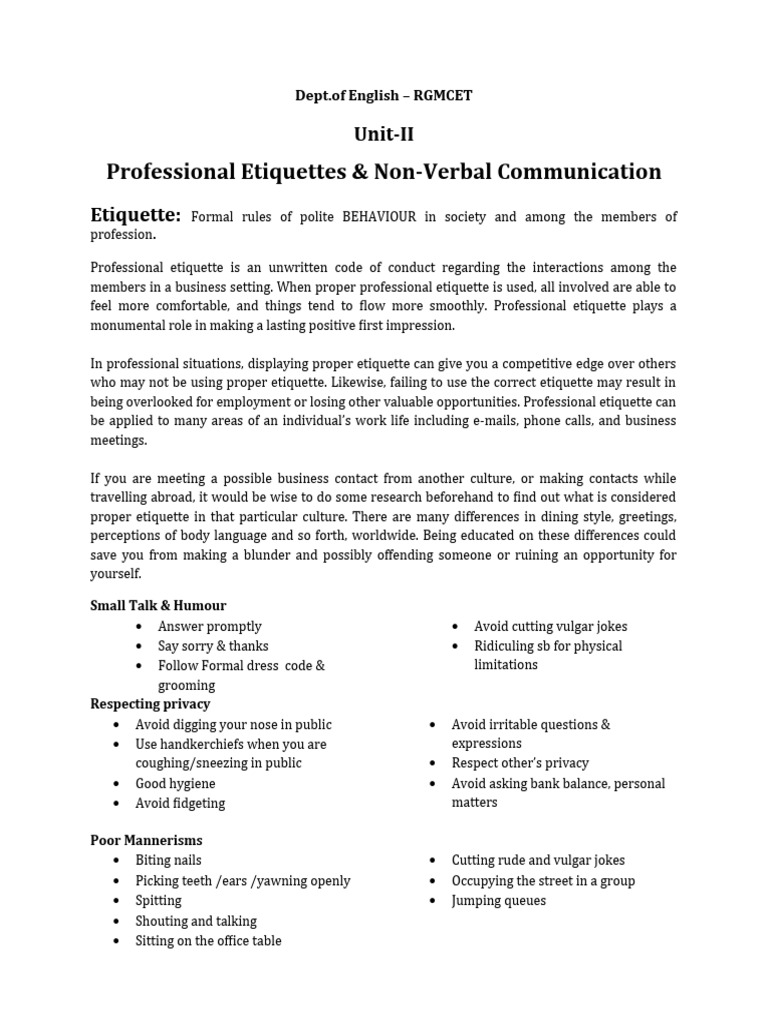 Unit 2 Pdf Nonverbal Communication Body Language