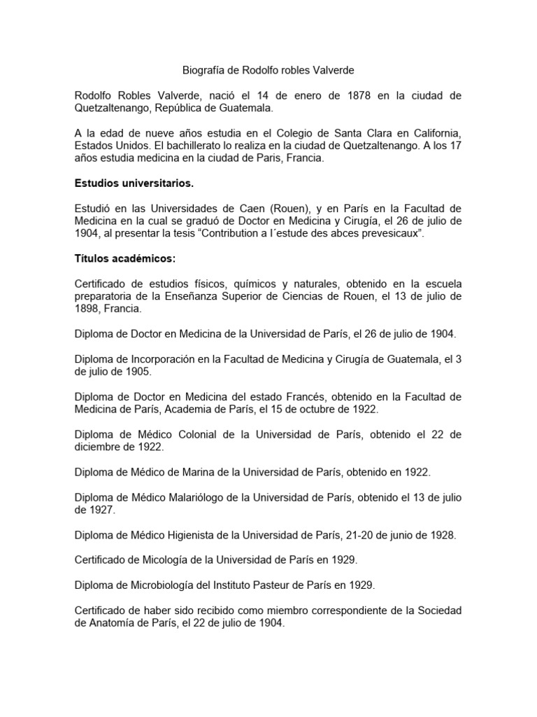 Biografía de Rodolfo Robles Valverde | PDF | Universidad | Medicina