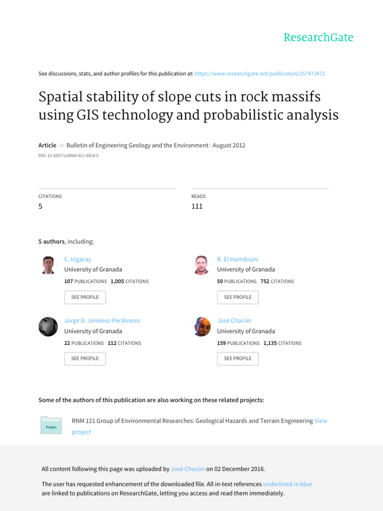 Spatial Stability of Slope Cuts in Rock Massifs Using GIS Technology ...