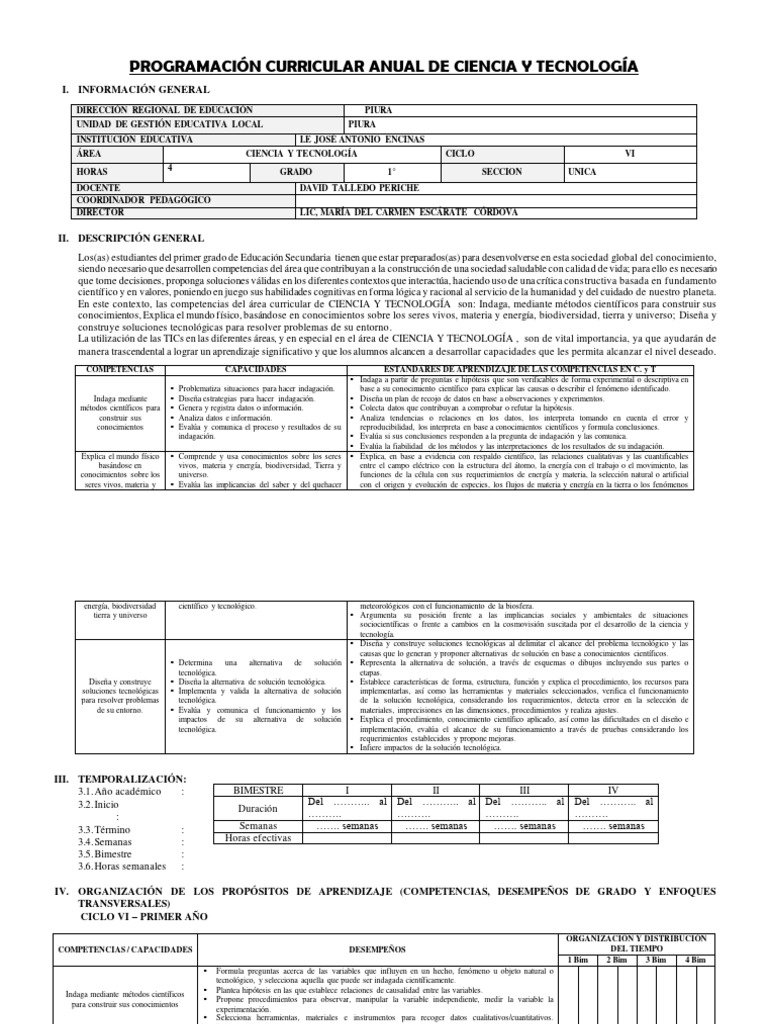 1ro Programacion Anual CYT | PDF | Medición | Experimentar