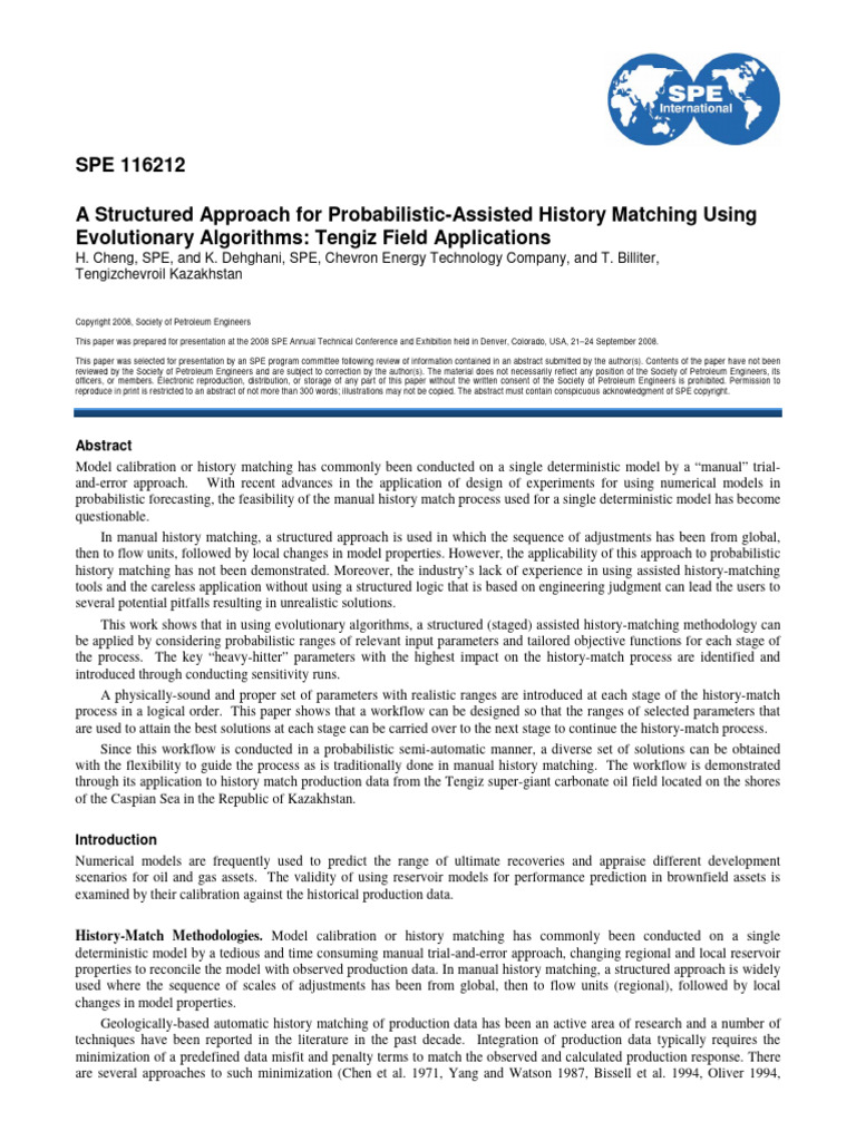 SPE 116212 A Structured Approach For Probabilistic-Assisted History Matching Using Evolutionary ...