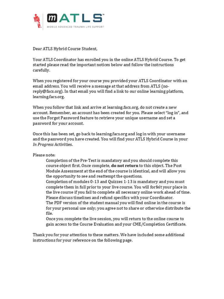 Welcome Letter ACS Hybrid Course | PDF | Password | Login
