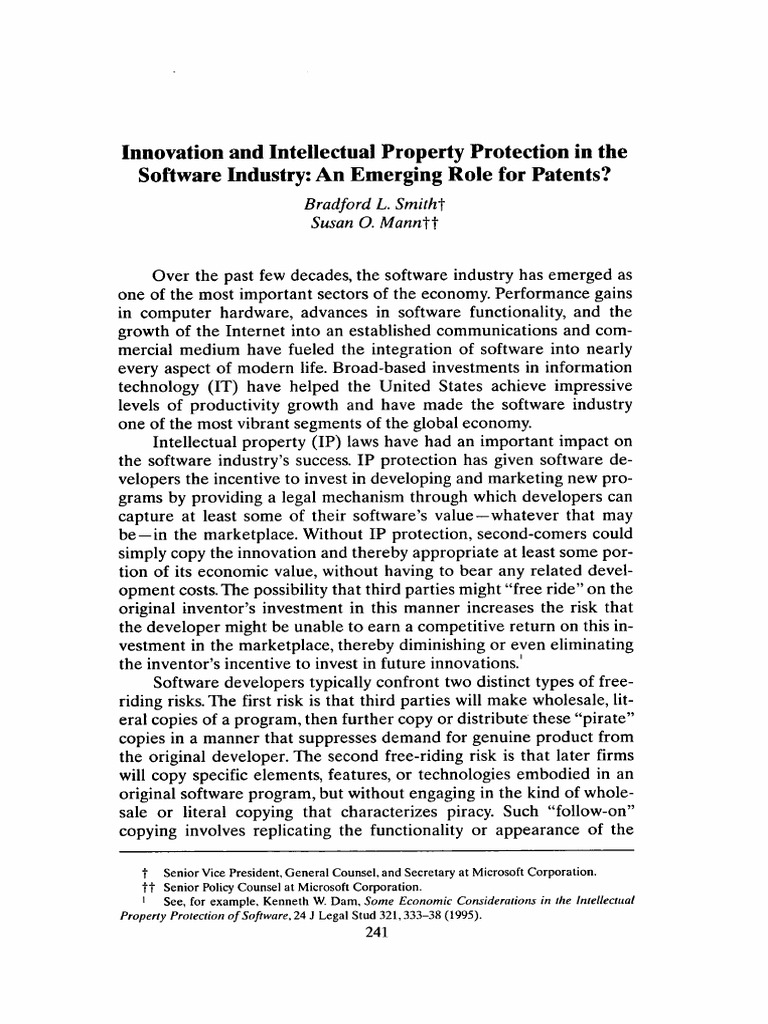 Innovation and Intellectual Property Protection in The Software I | PDF ... Innovation and Intellectual Property Protection in The Software I | PDF ...