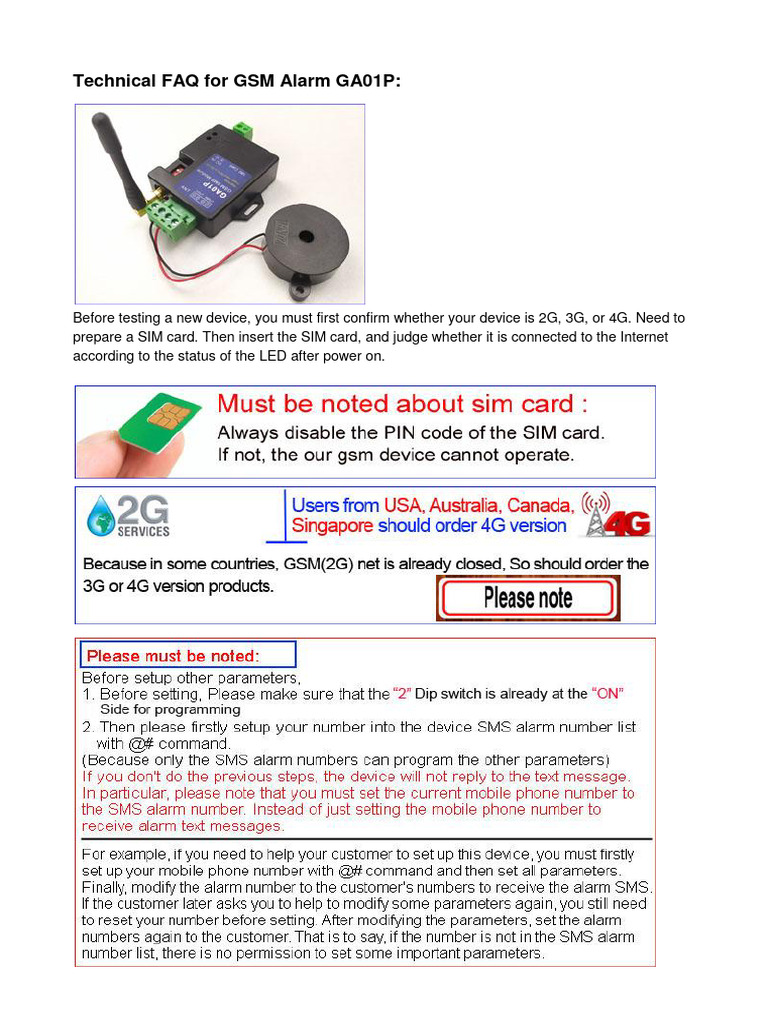 Technical FAQ for GSM Alarm GA01P | Download Free PDF | Mobile App | Mobile Phones