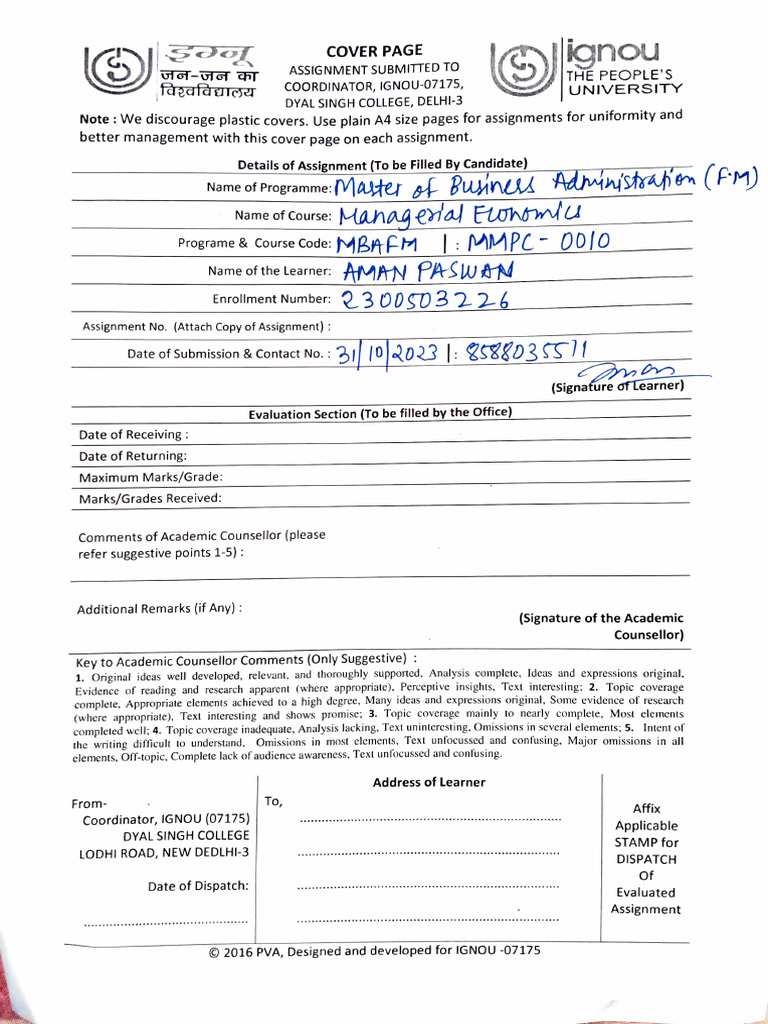 IGNOU MBA Assignment Guidelines | PDF | Science | Learning