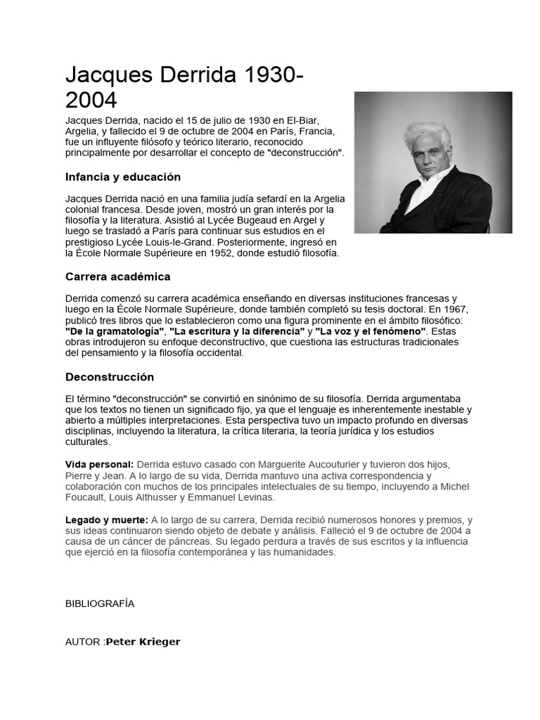 Filosofia Biografia de Jacques Derrida | PDF