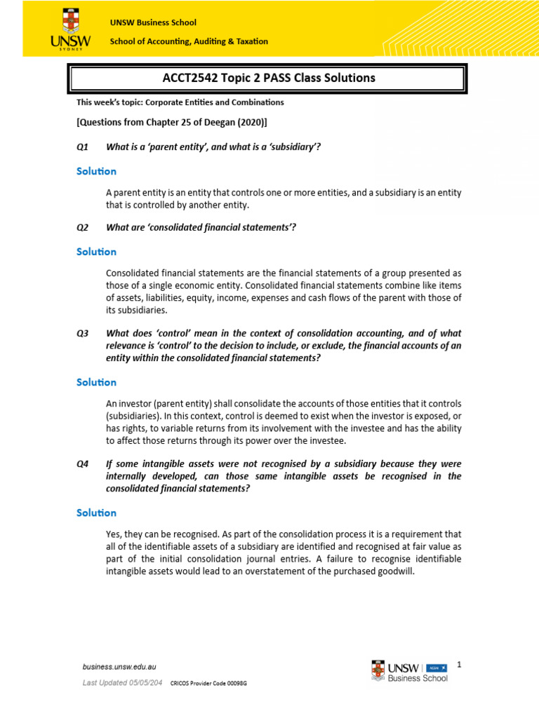 t02 PASS Class Solutions | PDF | Financial Statement | Consolidation (Business)