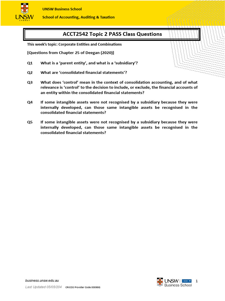 t02 PASS Class Questions | PDF | Financial Statement | Mergers And ...