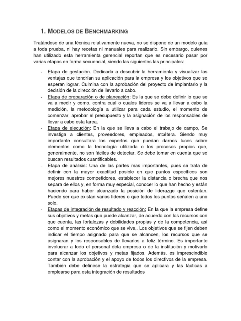 Modelos de Benchmarking | PDF | Benchmarking | Planificación