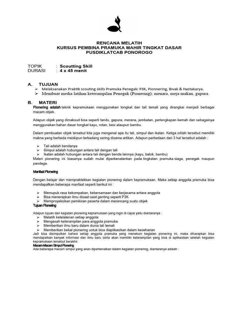 RENCANA MELATIH-Scoutting Skill | PDF | Kajian Bahasa Asing | Griya & Taman