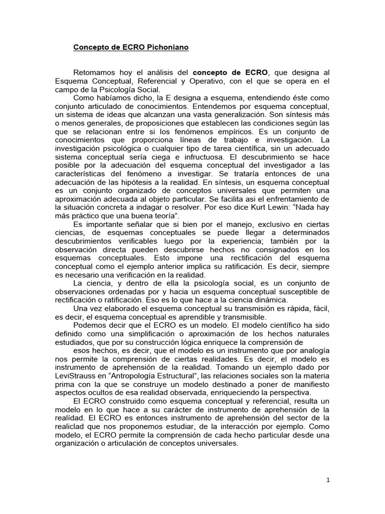 Concepto de ECRO Pichoniano | PDF | Sicología | Aprendizaje